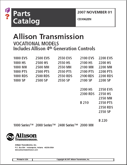 Allison Transmission Parts Catalog 1000 and 2000 product families ...