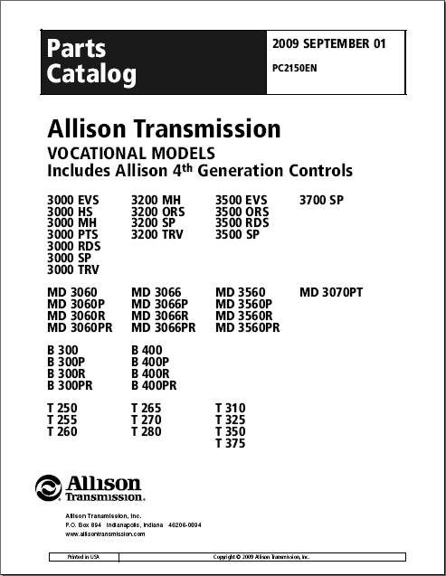 Allison Transmission Parts Catalog 3000 product families, spare parts ...