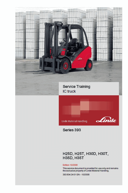 Linde 393-02 Series Diesel Truck, LPG truck, Service Manual for Linde ...