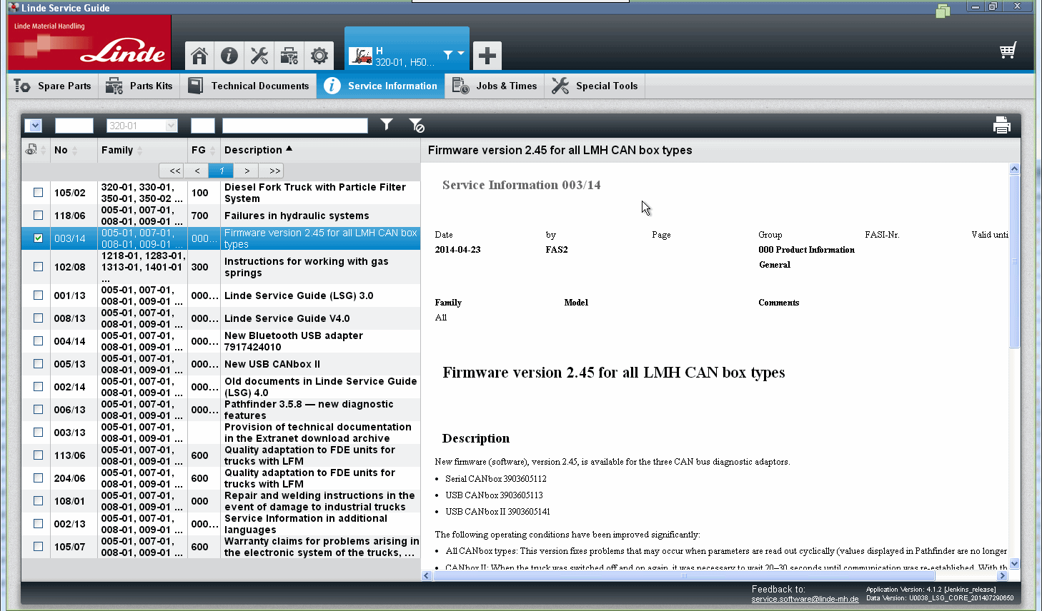 Linde Service Guide 5.2 (Linde LSG), The spare parts catalogues for ...
