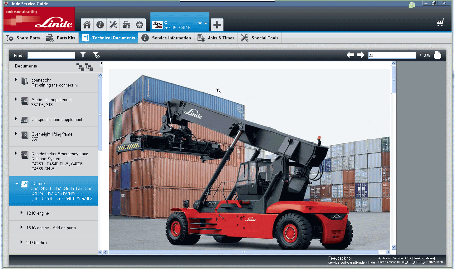 Linde Service Guide 5.2 (Linde LSG), The spare parts catalogues for ...