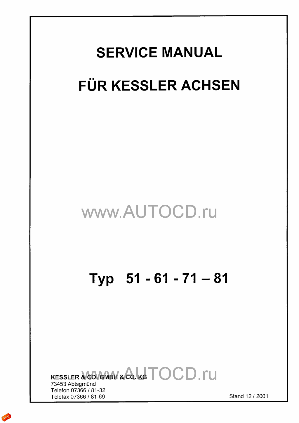 Kessler axles 51, 61, 71, 72, 81, 82 series, Service Manual for Kessler ...