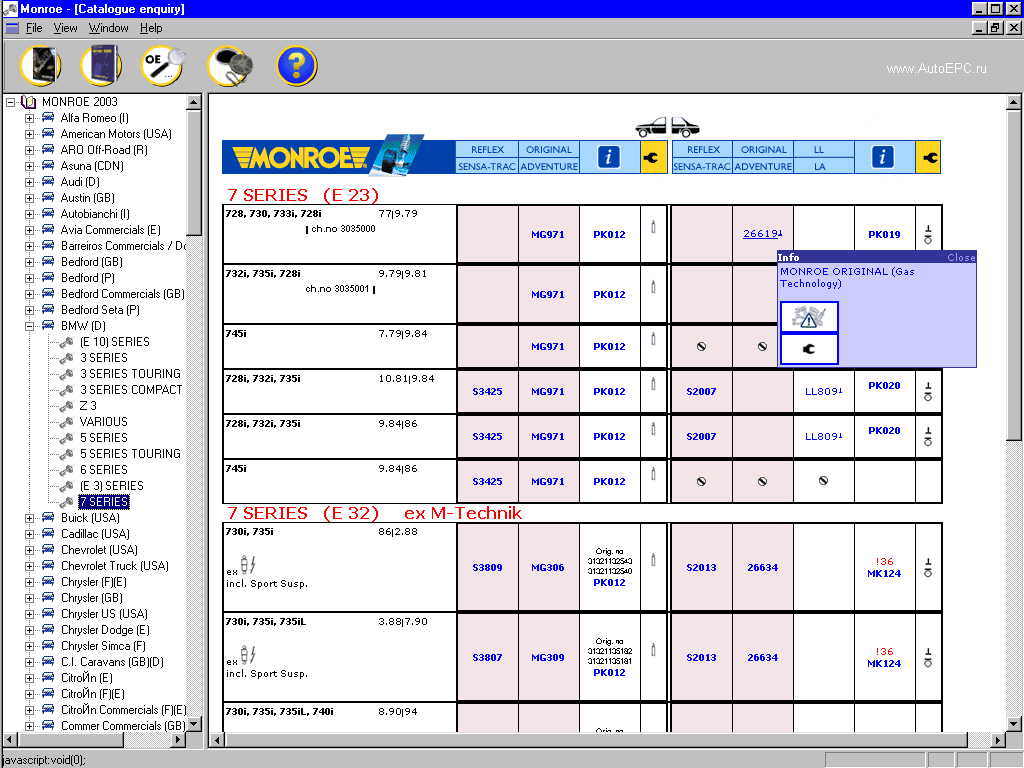 Monroe, shock adsorbers Spare Parts Catalogs - EPC, Service Manual ...